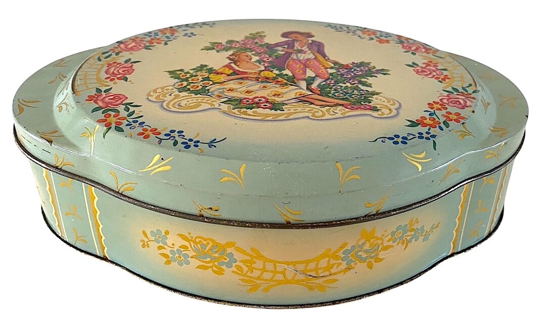 Vintage Bisca Biscuit Tin: 1950s Rococo Courting Couple, Royal Denmark ...