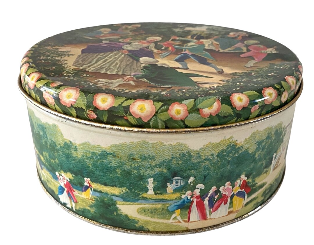 Lovely Round Cookie Tin. Playful Rococo Inspired Landcape Scenery ...