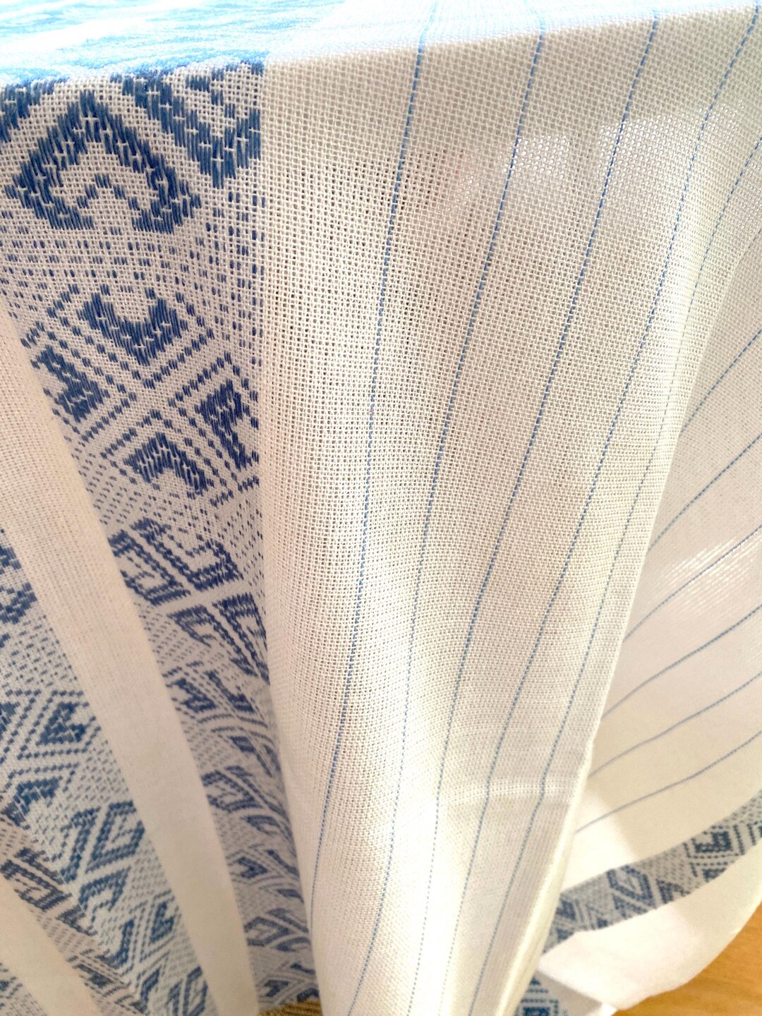 Danish Mid Century Modern Vintage White and Blue Cotton Linen ...
