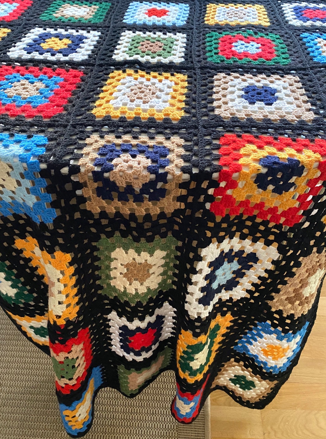 Nordic Handmade Large Crochet Square Throw Cozy Blanket. Soft Cotton ...