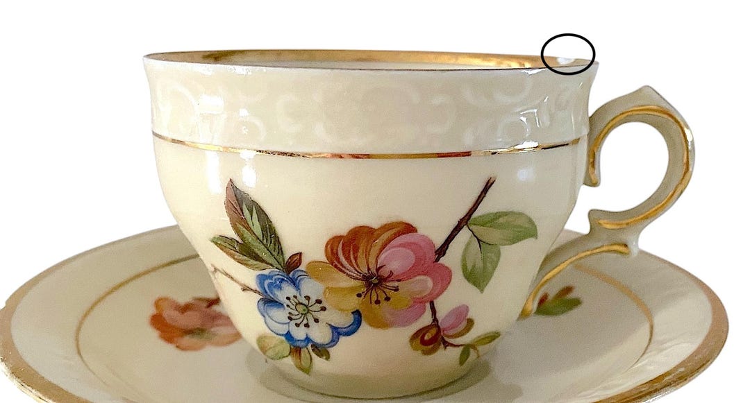KPM Denmark Apple Blossom Gold Cup and Saucer Set Antique 1920s. WITH ...