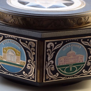 Vintage Russian Hexagon Shaped Music Box. Moscow Memorabilia Scenes of ...