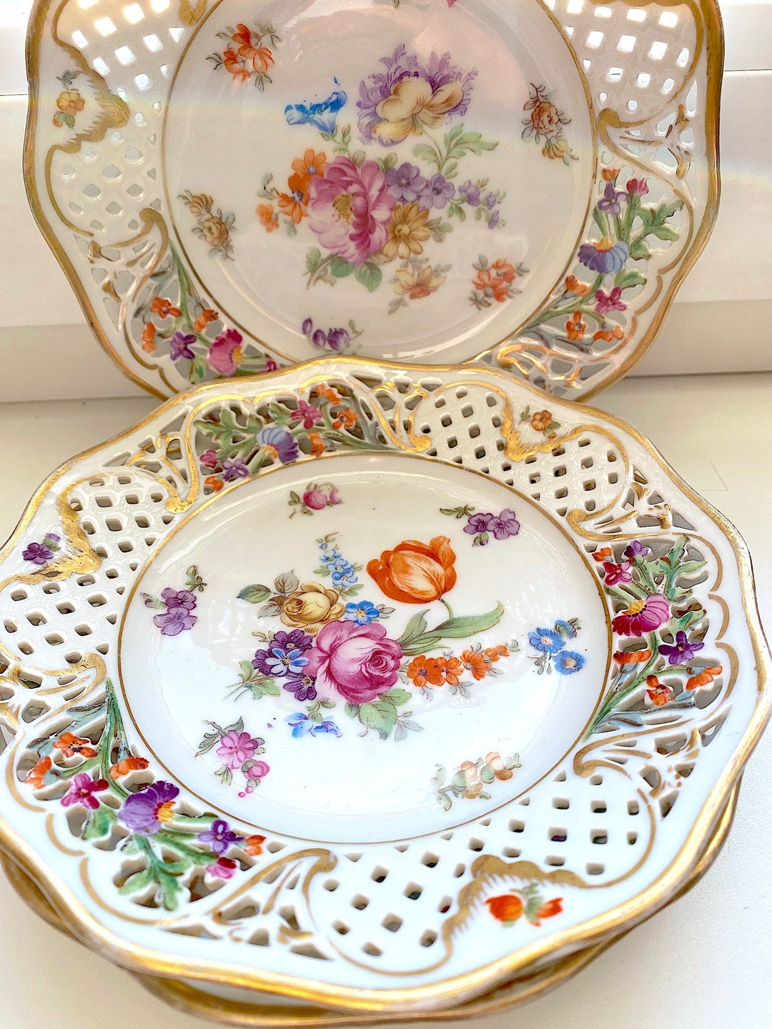 Antique Fine Porcelain Side Plate. Delicate Lace Trim. Beautiful Flower ...