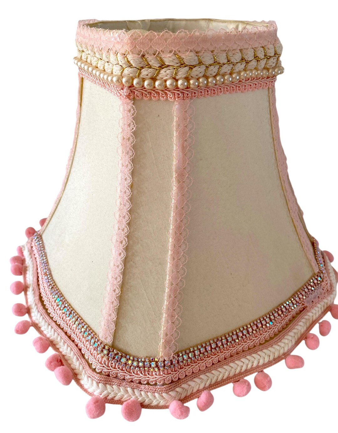 Luxe Fairy Tale Lamp Shade: White, Pink Pastels, Pearls, Lace Trim - Etsy