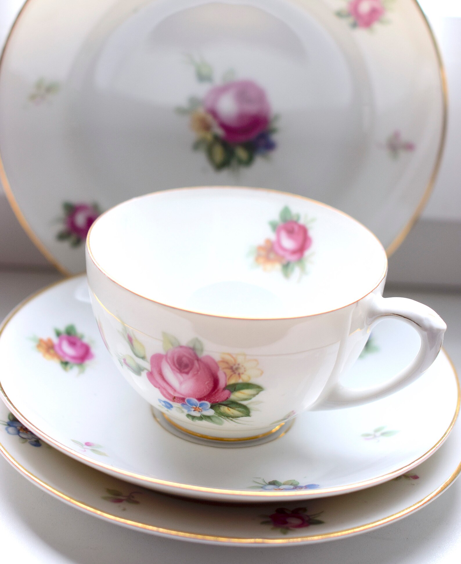 Fine Vintage Porcelain Pink Roses and Floral Tea Cup and | Etsy