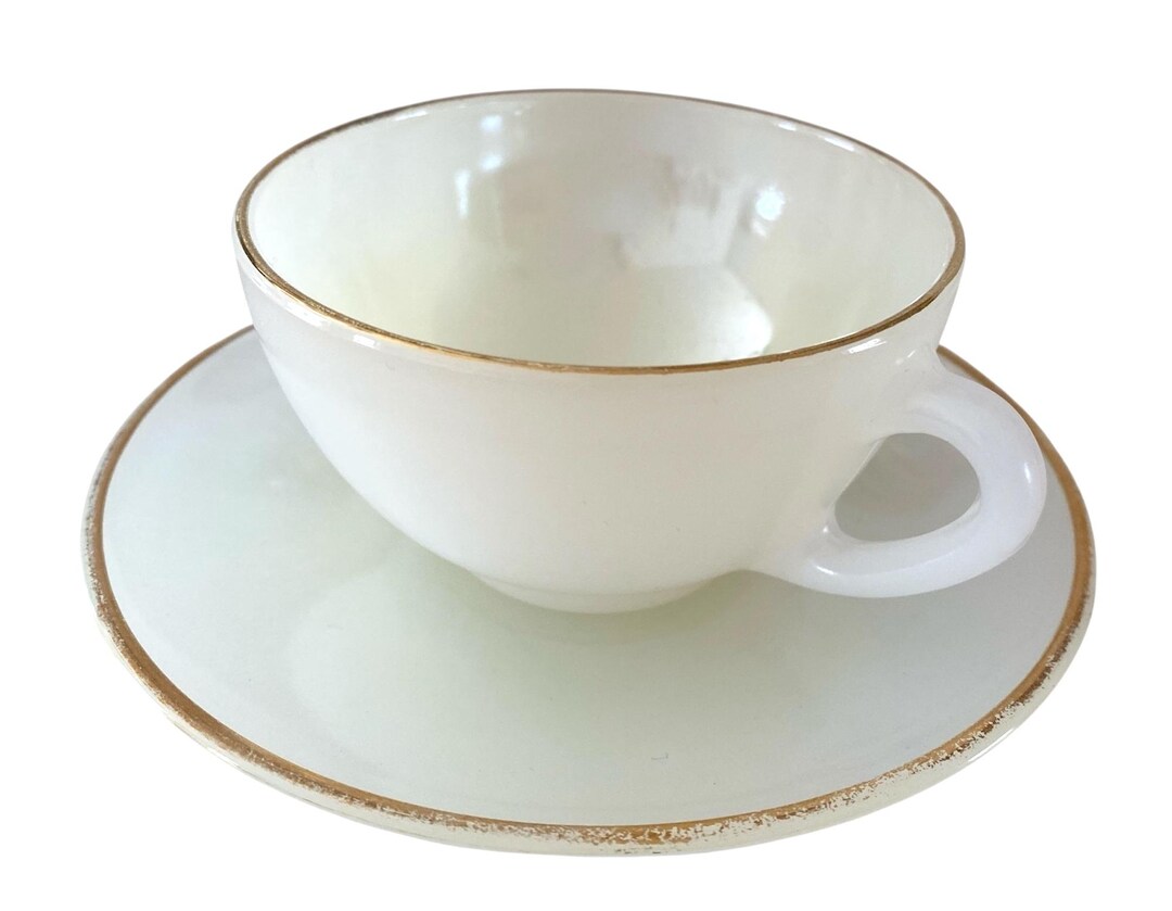 Vintage Arcopal Glass Tea Cup and Saucer Set: 1950s French Pastel With ...