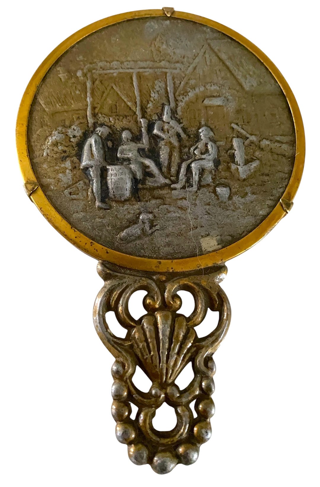 Antique Hans Jensen Brass Hand Mirror: Danish Folklore Scene ...