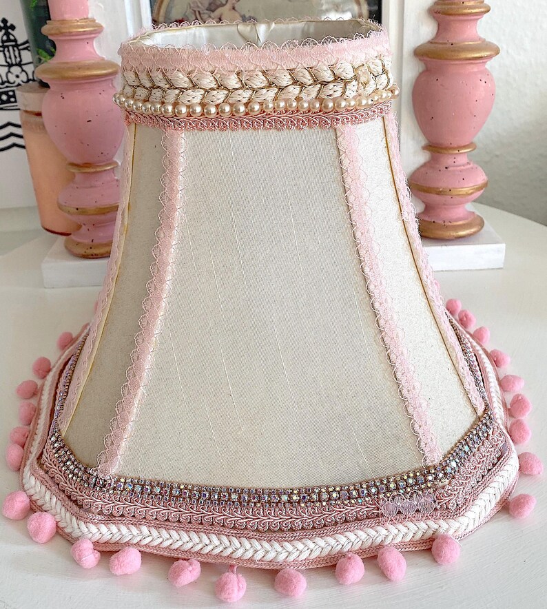 Luxe Fairy Tale Lamp Shade: White, Pink Pastels, Pearls, Lace Trim - Etsy