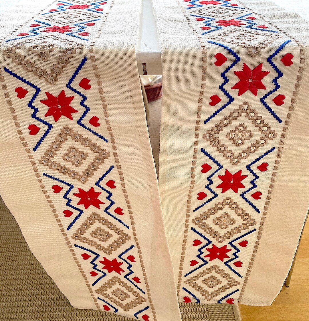 Danish Vintage Hand Embroidery Cotton Linen Table Runner. Scandinavian ...