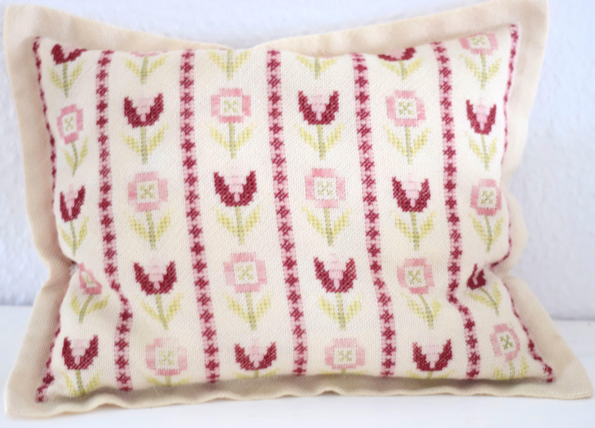Vintage Wool Pillow With Handmade Embroidery Cross Stitch Two | Etsy