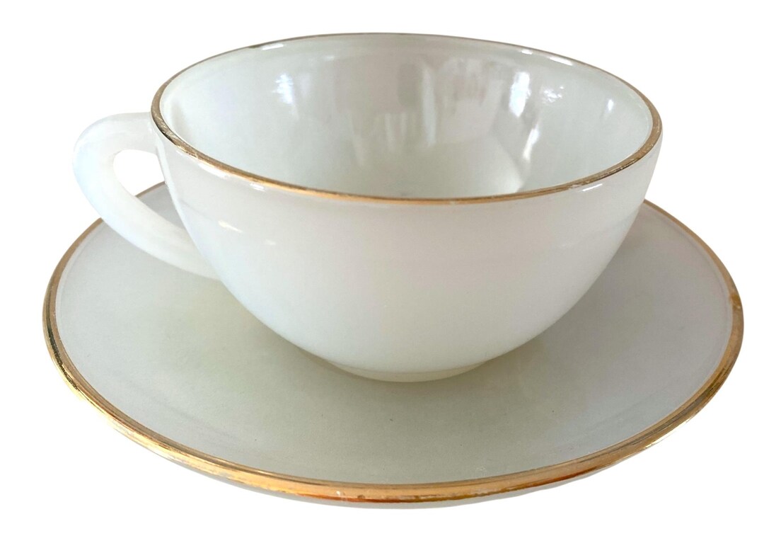 Vintage Arcopal Glass Tea Cup and Saucer Set: Iridescent Pastel, Gold ...