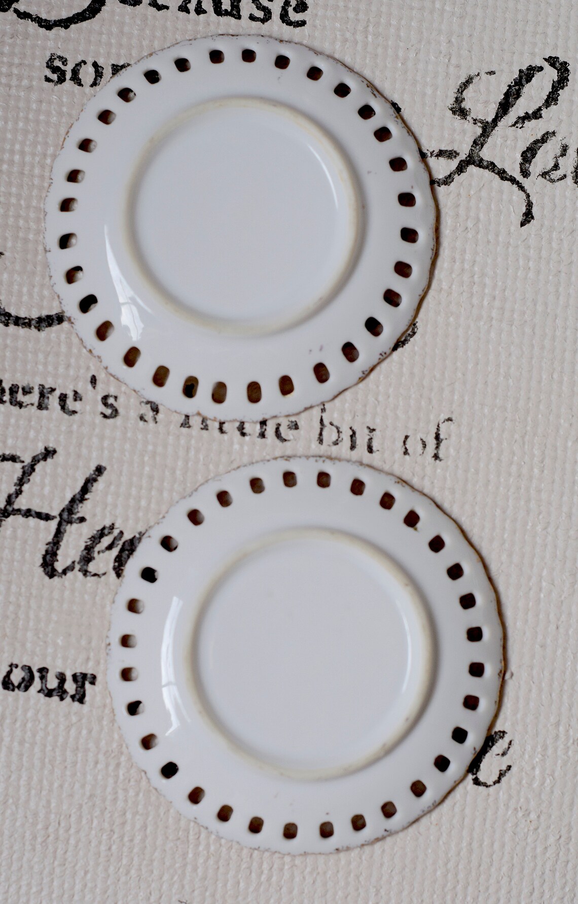 SET of 2 Petite Round Porcelain Trays. Lace Trim. White with | Etsy