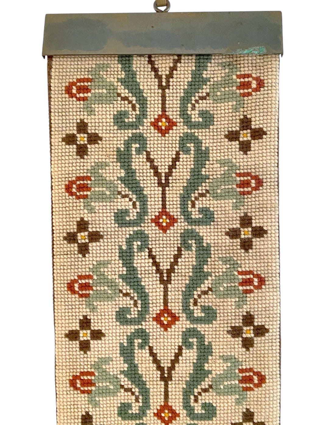 Vintage Nordic Botanical Art Deco Wall Runner in Brass Frame. Red and ...