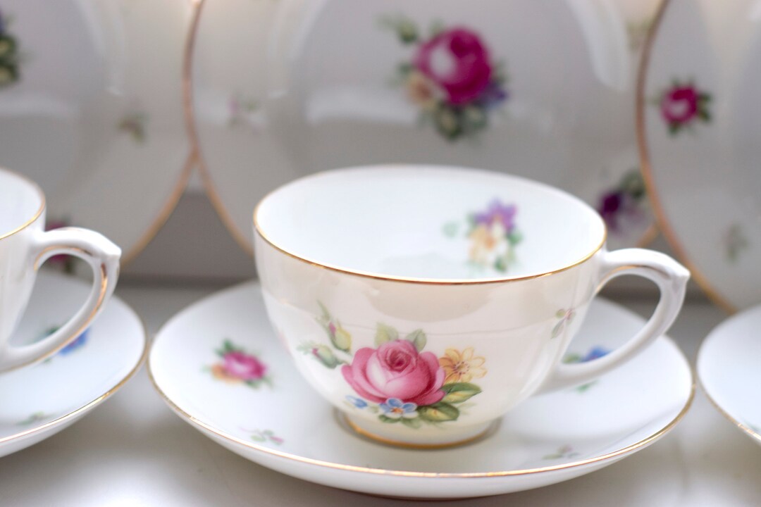 Fine Vintage Porcelain Pink Roses and Floral Tea Cup and - Etsy