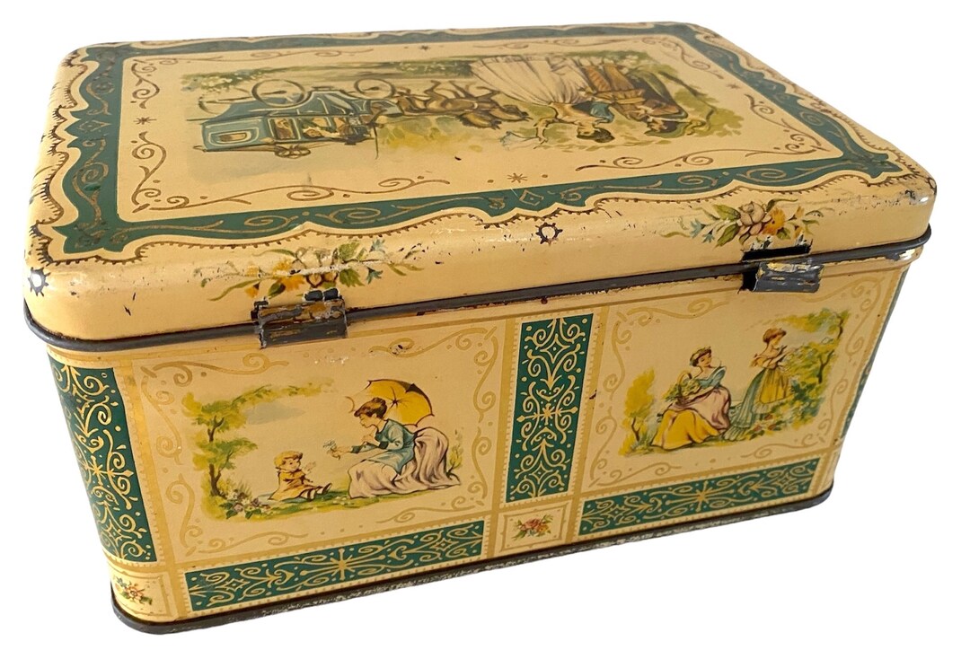 Charming Rectangular Lidded Biscuit Tin English Regency Nostalgic ...