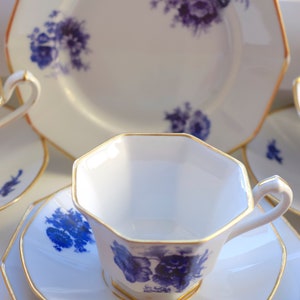 Vintage 1950s Angular Tea Cup and Saucer Set. Blue Flower With Gold ...