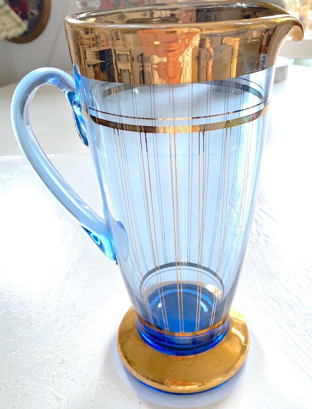Rare Antique Art Deco Large Footed Glass Pitcher. Exquisite Handmade ...