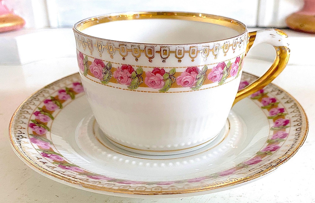 CT Altwasser Rococo Tea Cup and Saucer: Pink Rosebuds, Gold Accent - Etsy