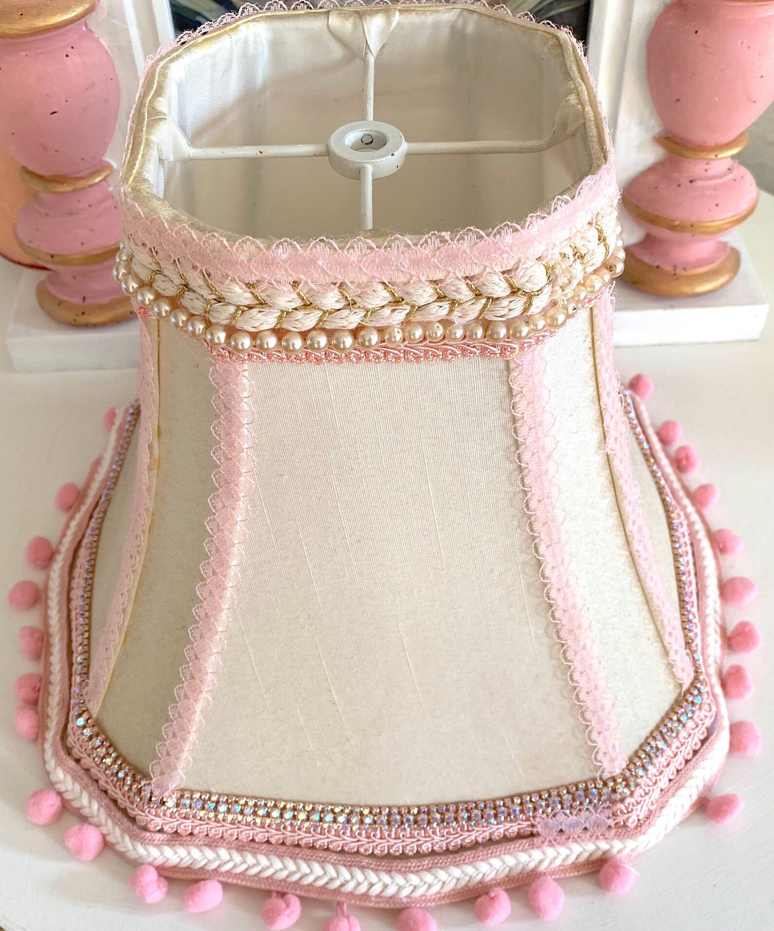 Luxe Fairy Tale Lamp Shade: White, Pink Pastels, Pearls, Lace Trim - Etsy