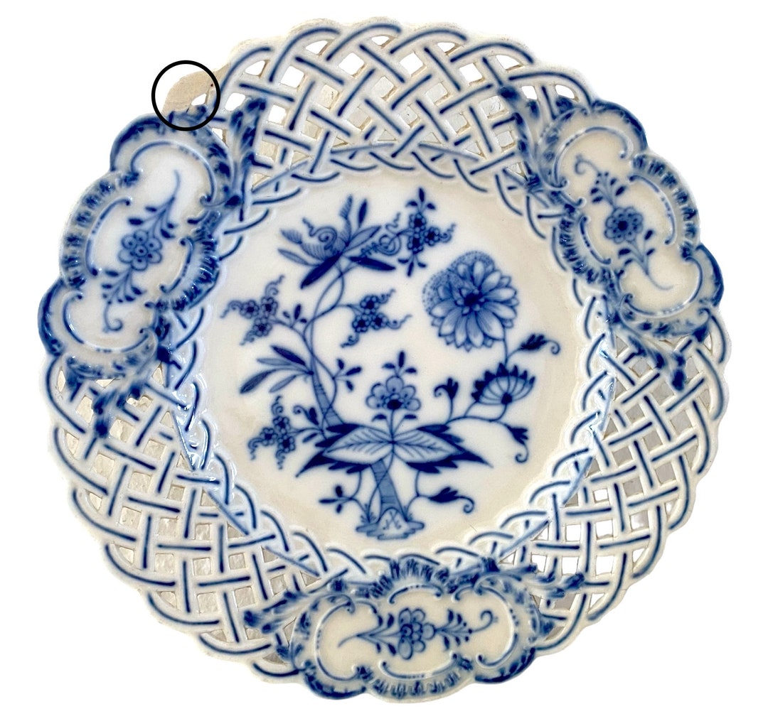 Meissen Blue Onion Flower Full Lace Plate. Antique 1800s Fine Porcelain ...