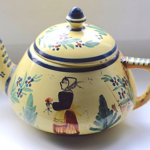 FLAWED but Fabulous! Antique Very Rare French Quimper Lidded Tea Pot ...