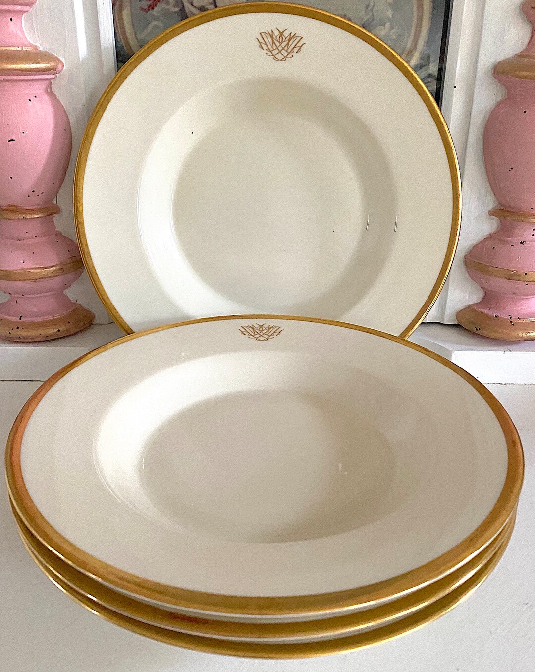 Very Rare Royal Copenhagen Antique Deep Dinner Plate. off White and Gold. Liselund Monogrammed ...