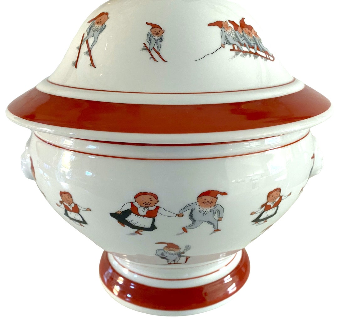 Rare Porsgrund Vintage Nisse Elf Red Trim. Large Lidded Tureen Soup ...