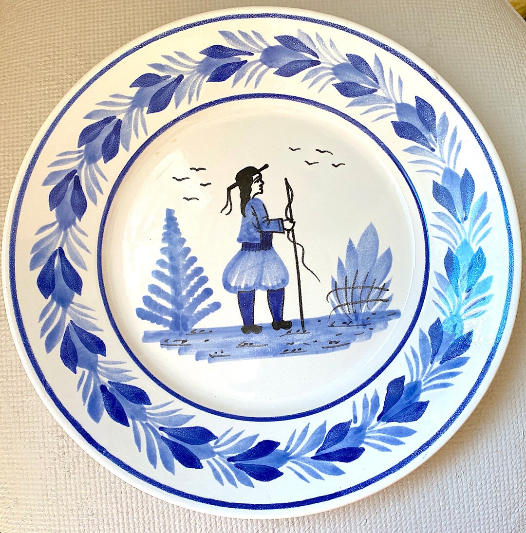 Vintage French Quimper Large Round Plate 23 Cm Diameter. Blue Motive ...