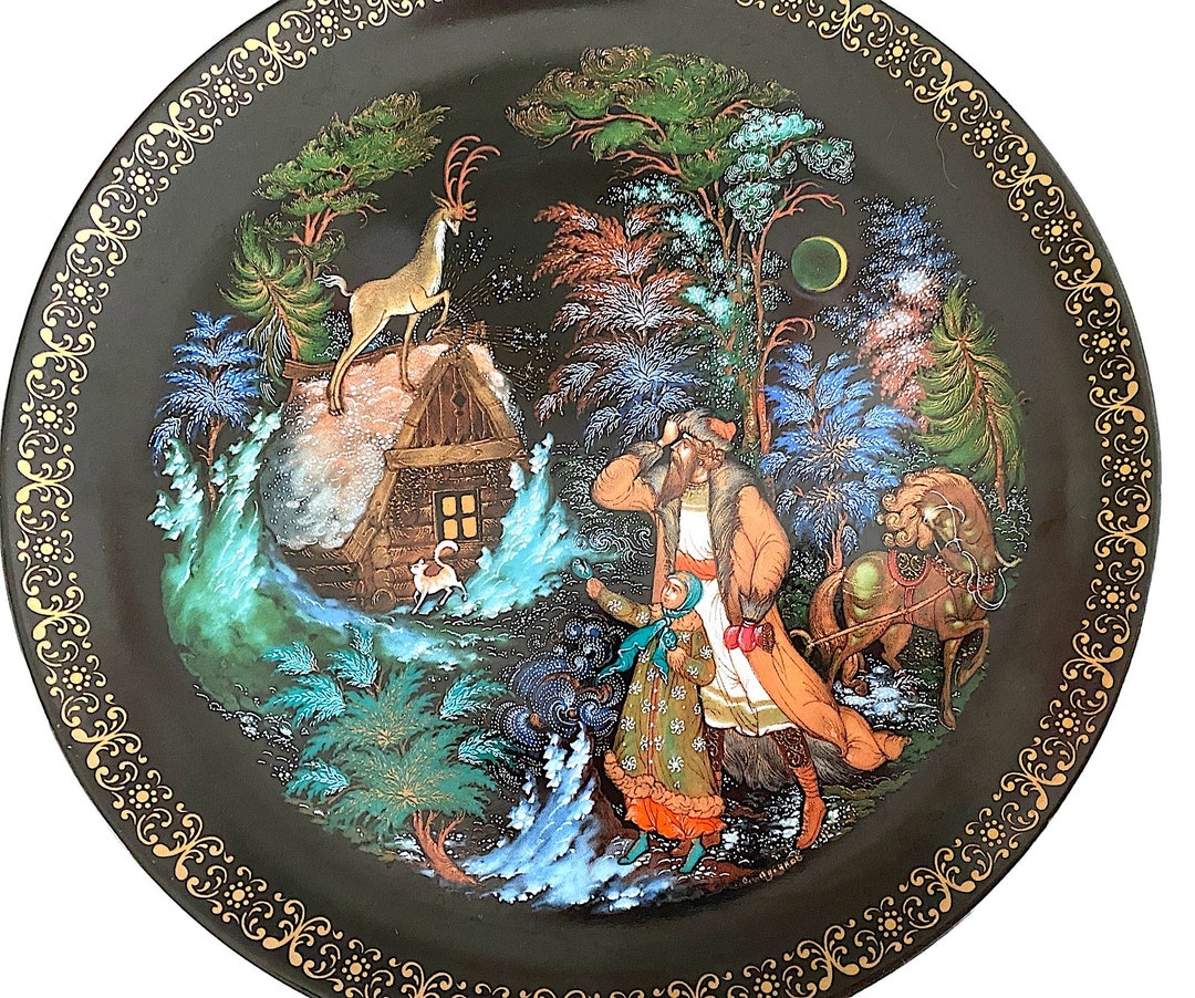 Russian Palekh Art Studio. Fine Porcelain Decorative Black Lacquer Wall ...