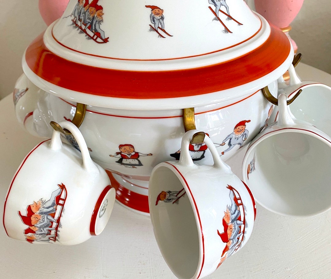 Rare Porsgrund Vintage Nisse Elf Red Trim. Large Lidded Tureen Soup ...