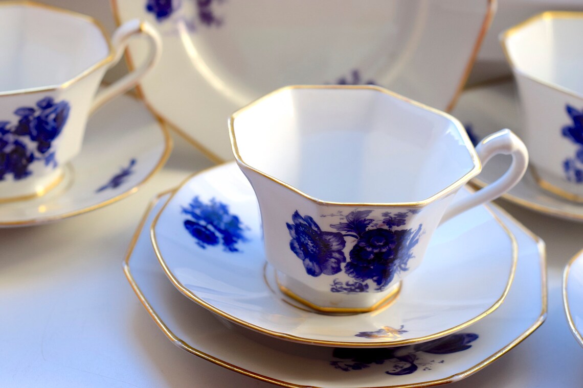 Vintage 1950s Angular Tea Cup and Saucer Set. Cake Plate - Etsy