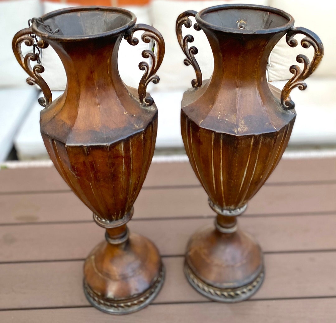 SET OF 2 Classic Rustic Two Handle Footed Flower and Display Vases ...