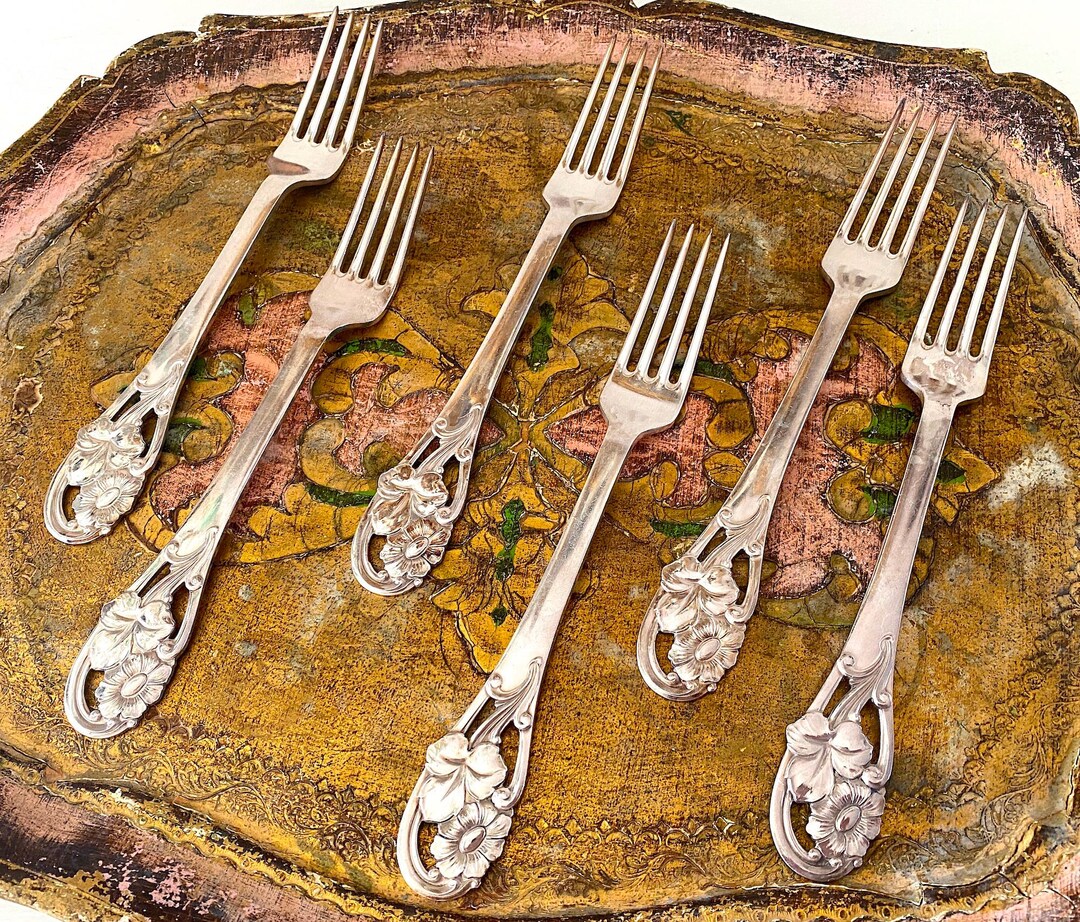 Art Nouveau Daisy Silverplate Dessert Fork: Antique Danish Collectible ...