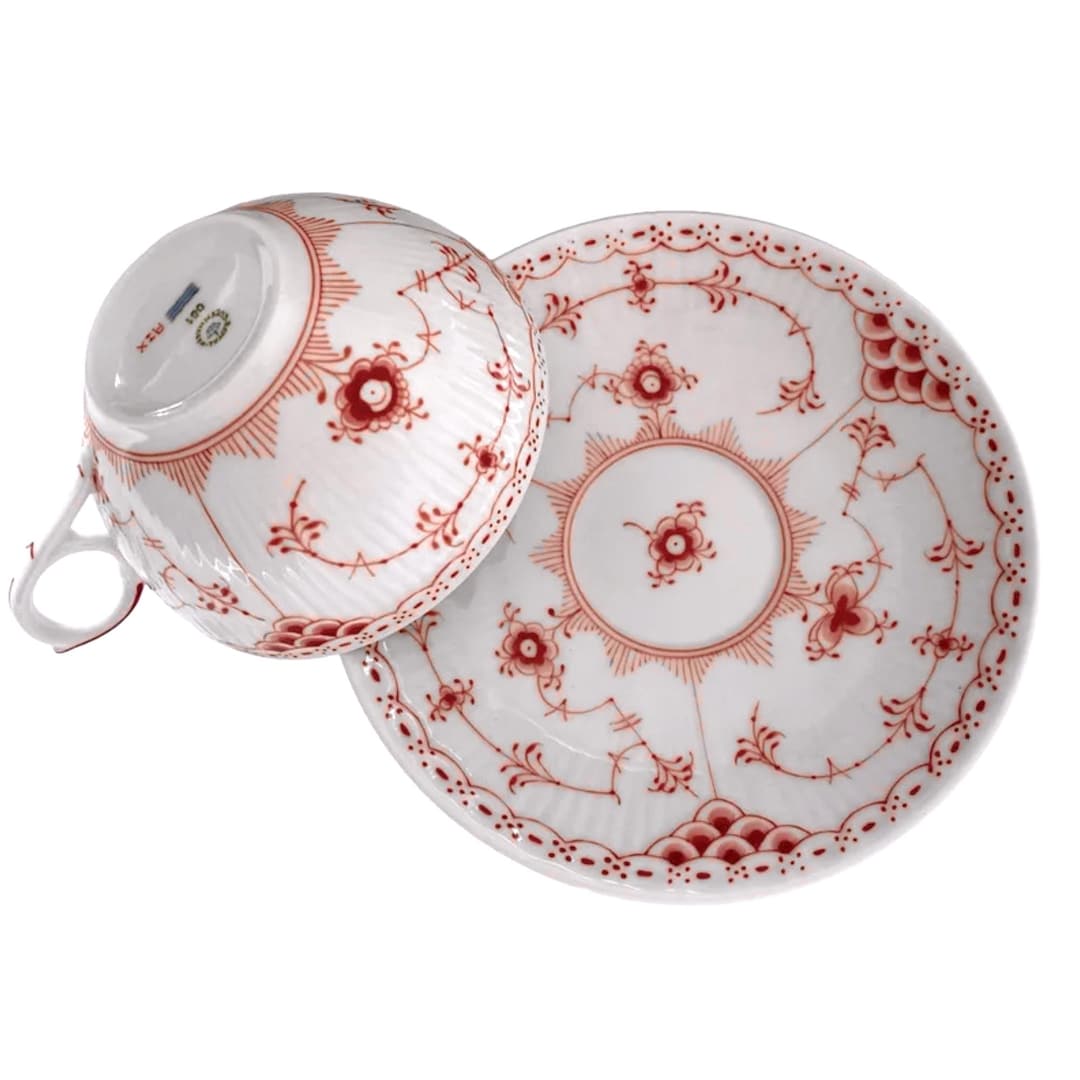 Rare Royal Copenhagen Ruby Red Tea Cup and Saucer: Half Lace Porcelain ...