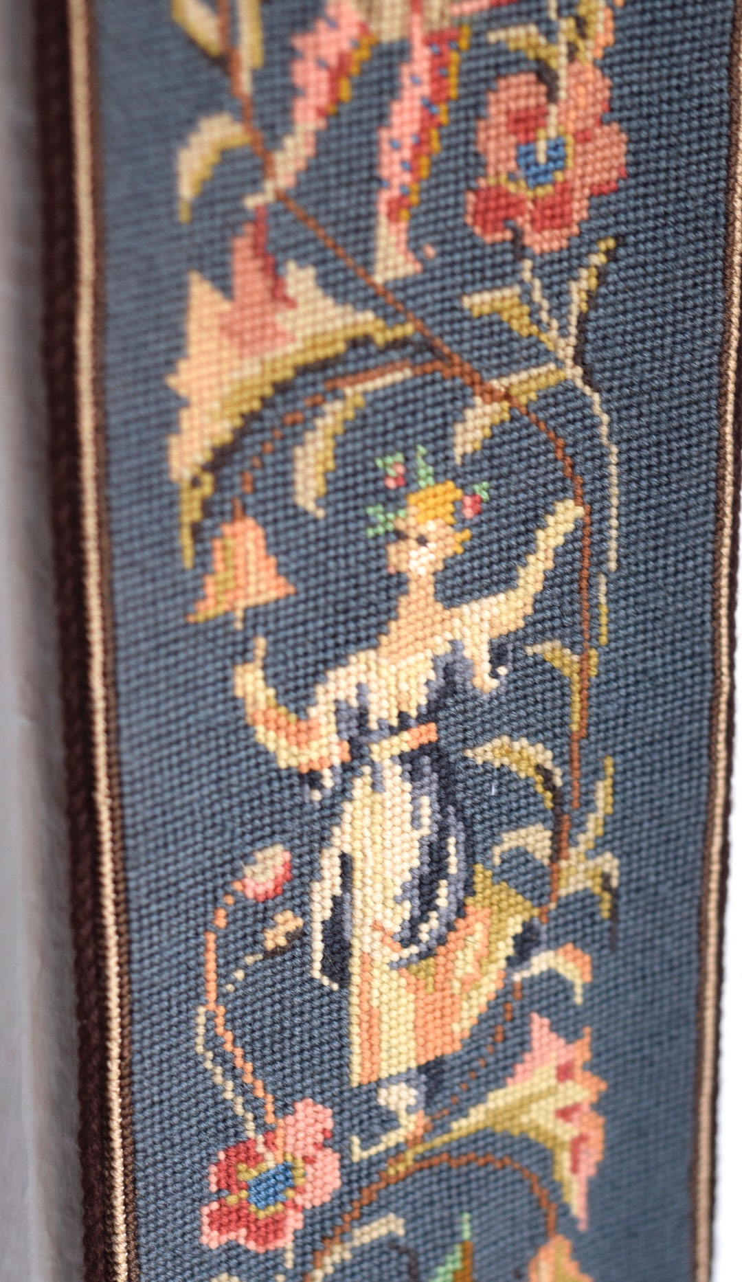 Antique Hand Embroidered Floral Garland Motive With Dancing Medieval ...