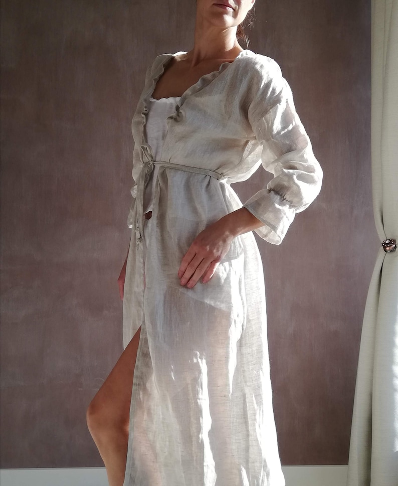 Morning linen robe bathrobe vintage lightweight robe with | Etsy