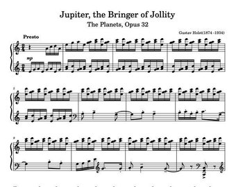 Piano Music Sheets the Planets Jupiter the Bringer of - Etsy