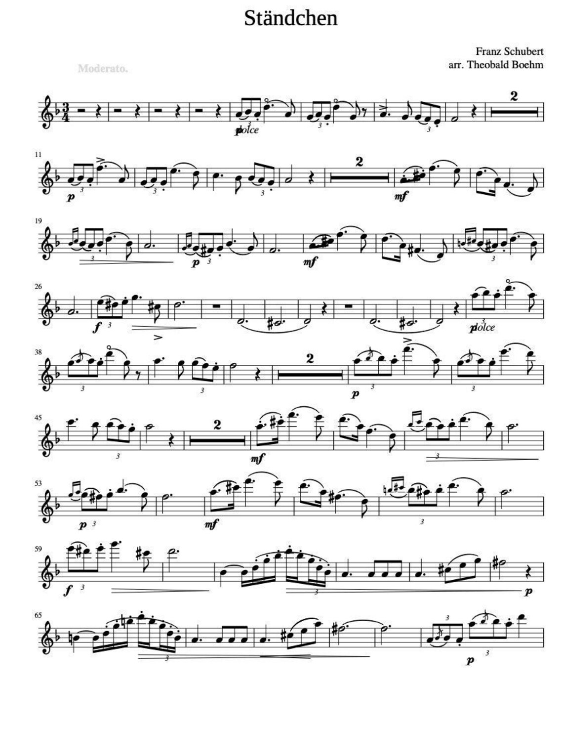 Flute Music Sheets - Ständchen Serenade D957 - Franz Schubert - Flute ...