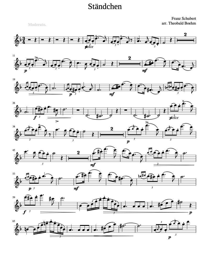 Flute Music Sheets - Ständchen Serenade D957 - Franz Schubert - Flute ...
