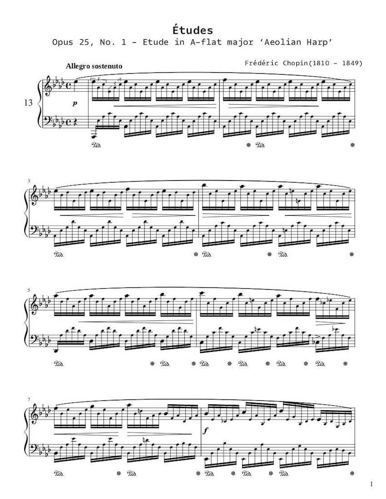 Piano Music Sheets - Etudes in A Flat Major Opus 25 No 1 'aeolian Harp' - Frederic Chopin ...