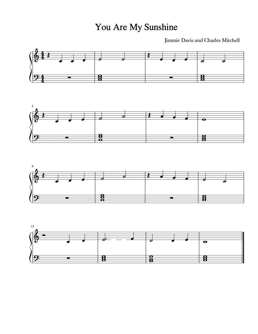 Piano Music Sheets - You Are My Sunshine - Easy Version for Beginners ...