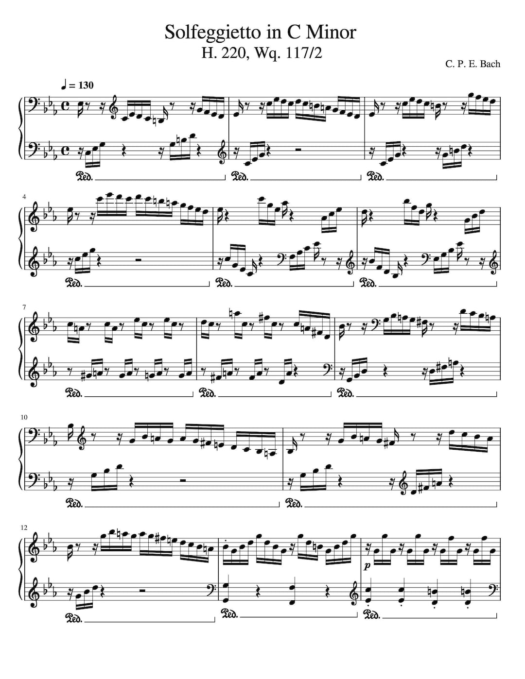 Piano Music Sheets - Solfeggietto in C Minor - H. 220 Wq 117/2 - C. P ...