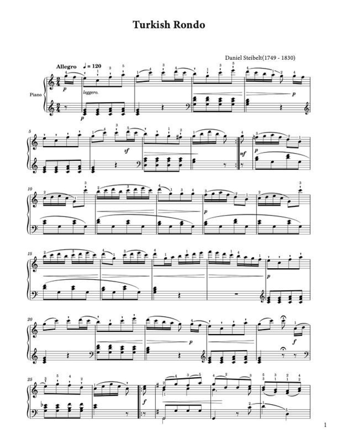 Piano Music Sheets - Turkish Rondo by Daniel Steibelt - Piano - Digital ...