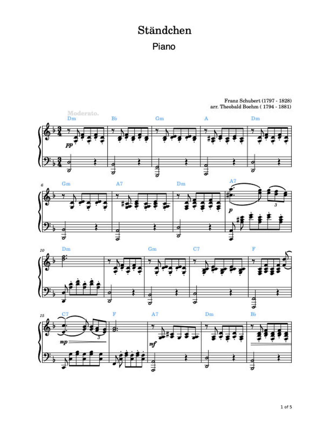 Piano Music Sheets - Ständchen for Flute & Piano - Schubert - Paper ...