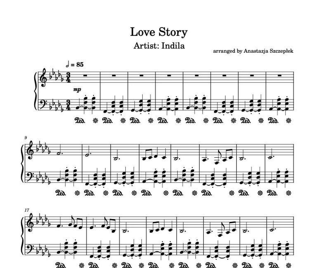 Piano Music Sheets - Love Story by Indila - Arranged by Anastazja Szczeplek - Digital Download ...