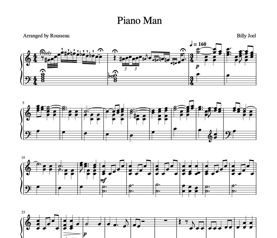 Piano Music Sheets - Piano Man - Billy Joel - Arranged by Rousseau ...