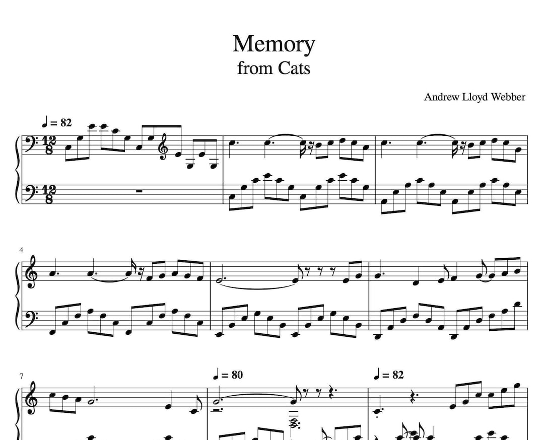 Piano Music Sheets - Memory From Cats - Andrew Lloyd Webber - Digital ...