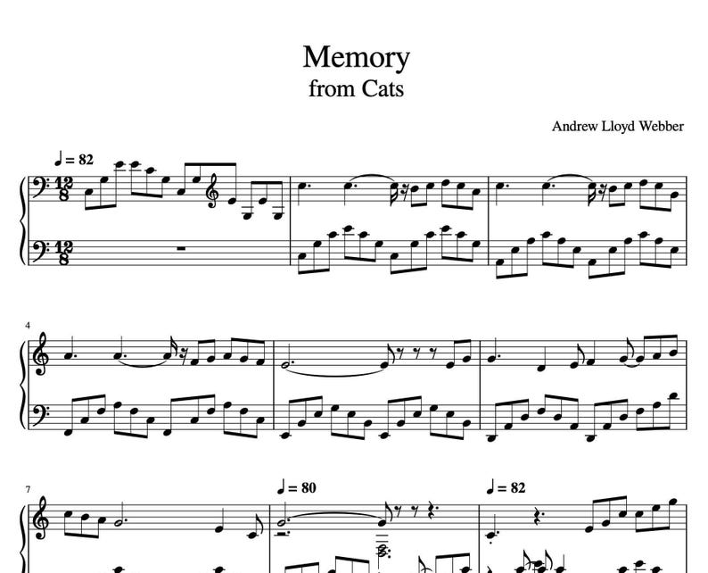 Piano Music Sheets - Memory From Cats - Andrew Lloyd Webber - Digital ...