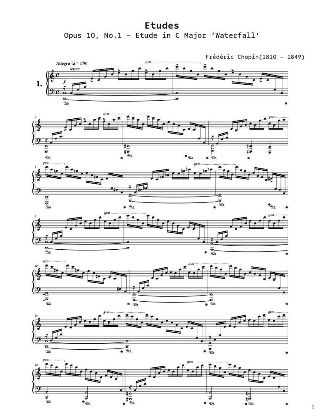 Piano Music Sheets - 12 Etudes Opus 10 No 1 Etude in C Major 'waterfall ...