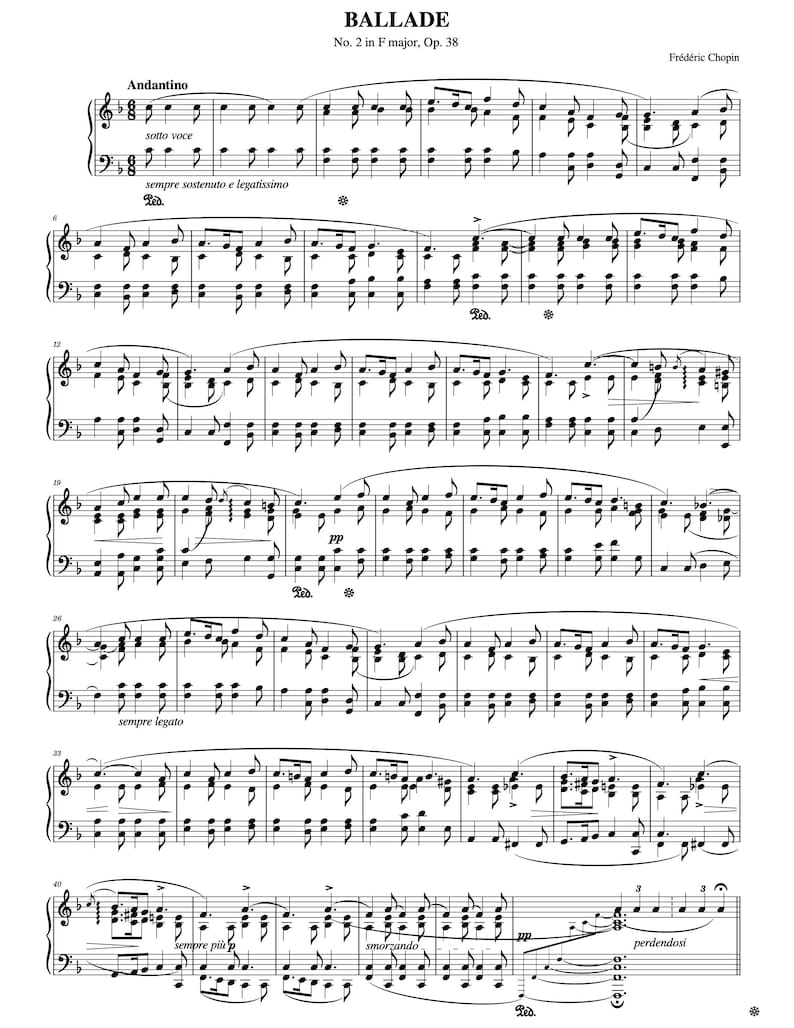 Piano Music Sheets - Ballade No. 2 in F Major - Opus 38 - Frederic ...